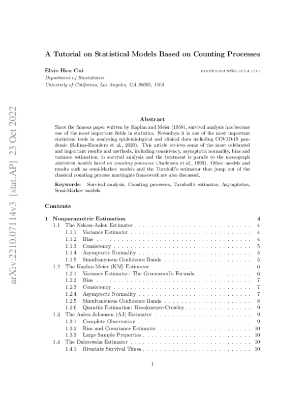 (PDF) A Tutorial on Statistical Models Based on Counting Processes