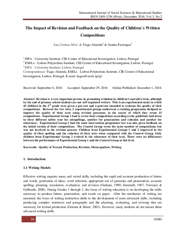 (PDF) The impact of revision and feedback on the quality of children´s ...