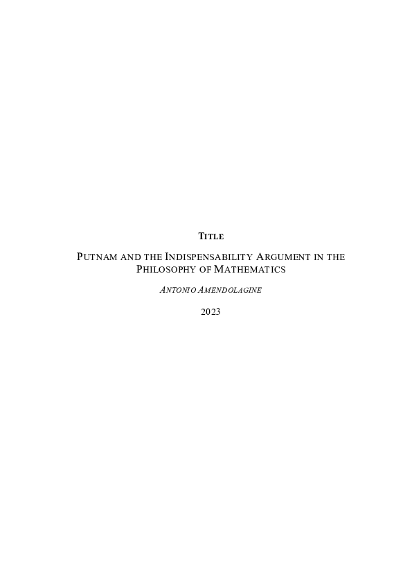 (PDF) Putnam and the Indispensability Argument in the Philosophy of ...