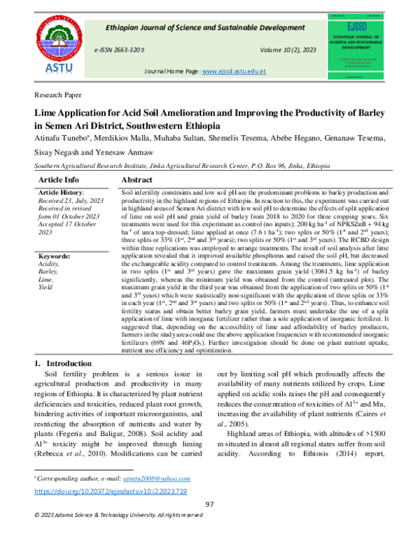 (PDF) Lime Application for Acid Soil Amelioration and Improving the ...