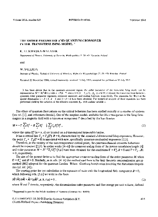 (PDF) The order parameter and quantum crossover in the transverse Ising model