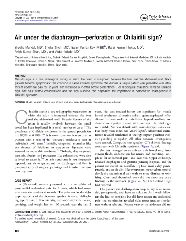 (PDF) Air under the diaphragm—perforation or Chilaiditi sign?