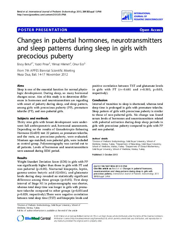 (PDF) Changes in pubertal hormones, neurotransmitters and sleep ...
