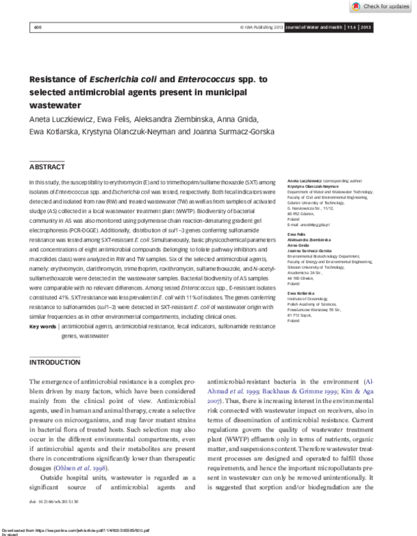 (PDF) Resistance of Escherichia coli and Enterococcus spp. to selected antimicrobial agents ...