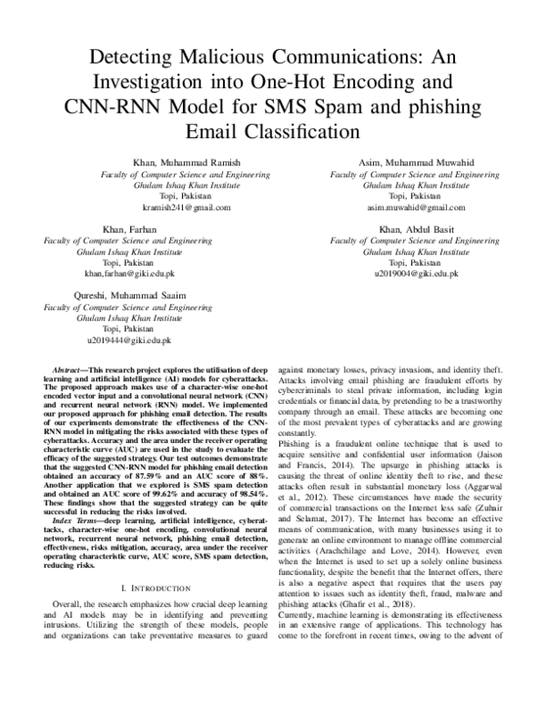 Pdf Detecting Malicious Communications An Investigation Into One Hot Encoding And Cnn Rnn