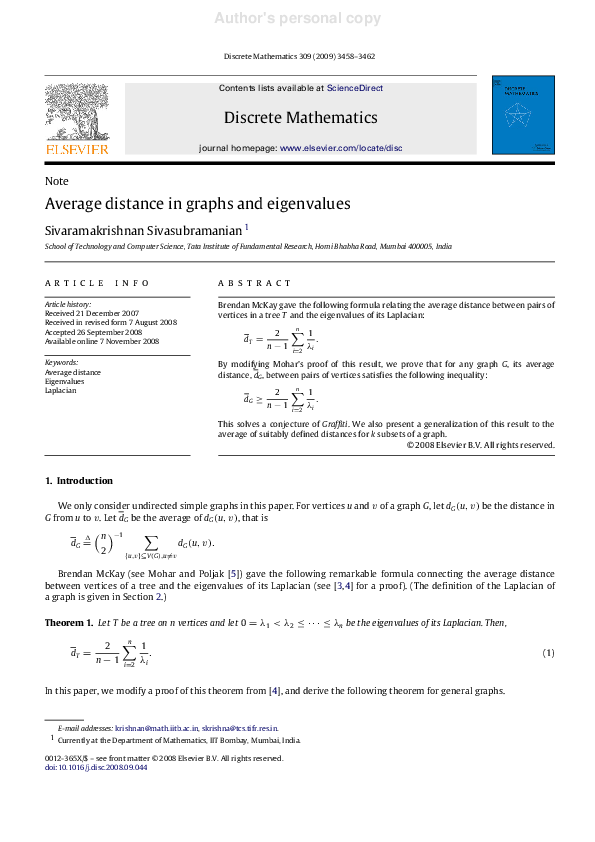 (PDF) Average distance in graphs and eigenvalues
