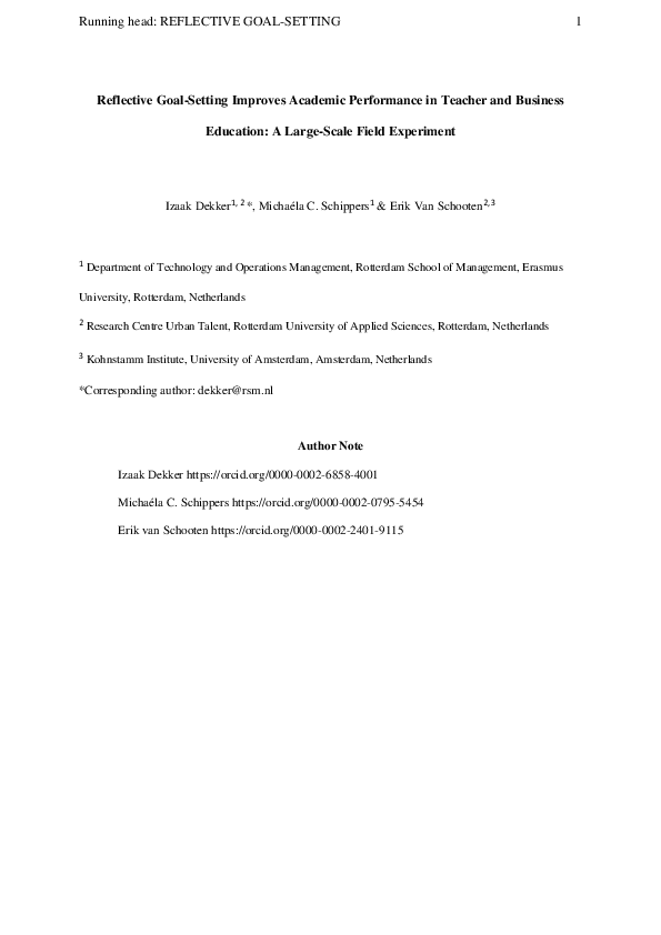 (PDF) Reflective Goal-setting Improves Academic Performance in Teacher ...