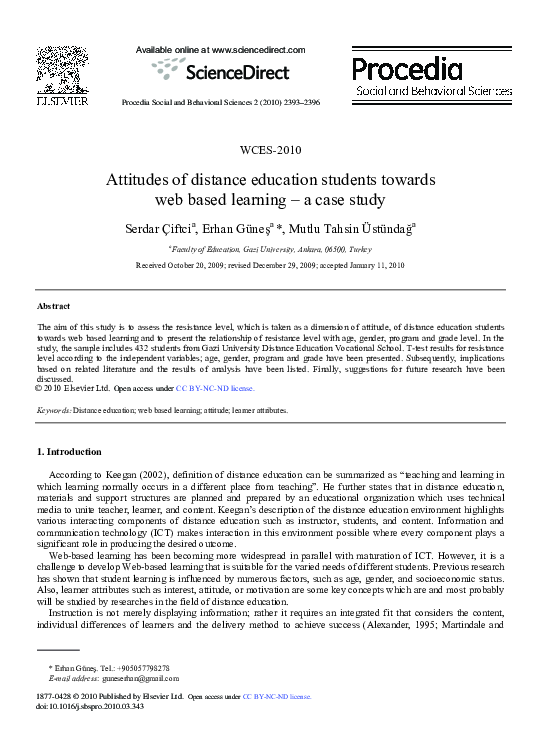 (PDF) Attitudes of distance education students towards web based learning – a case study