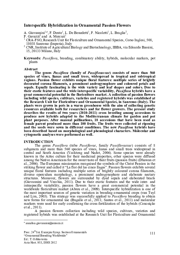 (PDF) Interspecific Hybridization in Ornamental Passion Flowers