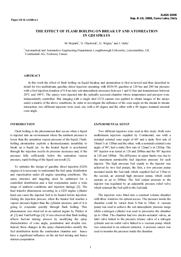 (PDF) The Effect of Flash Boiling on Break Up and Atomization in Gdi Sprays