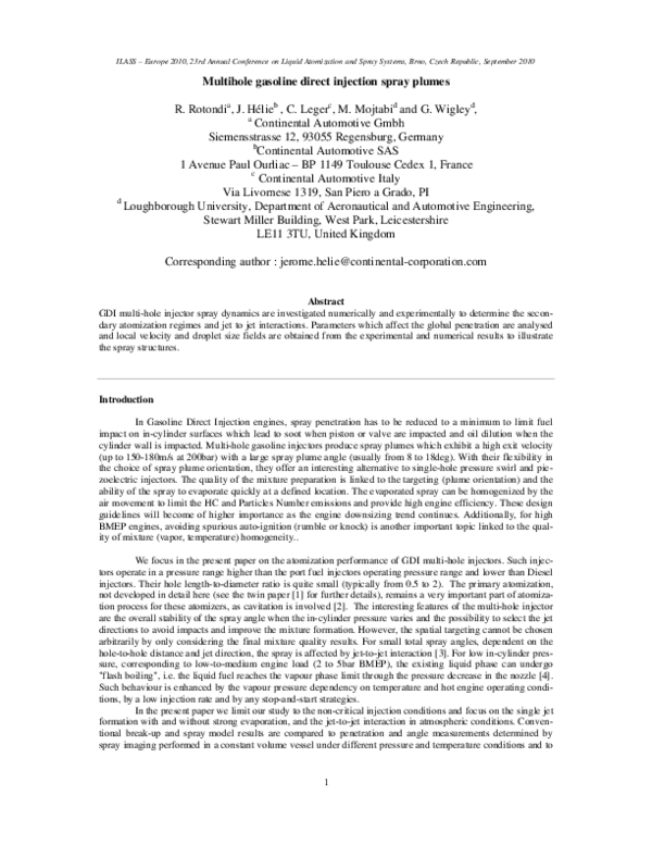 (PDF) Multihole gasoline direct injection spray plumes