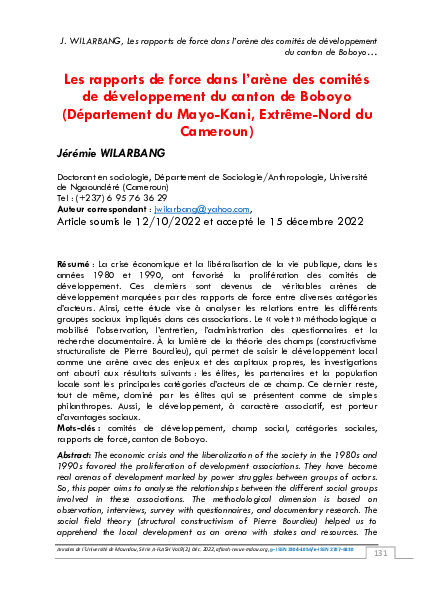 (PDF) Les rapports de force dans l'arène des comités de développement ...
