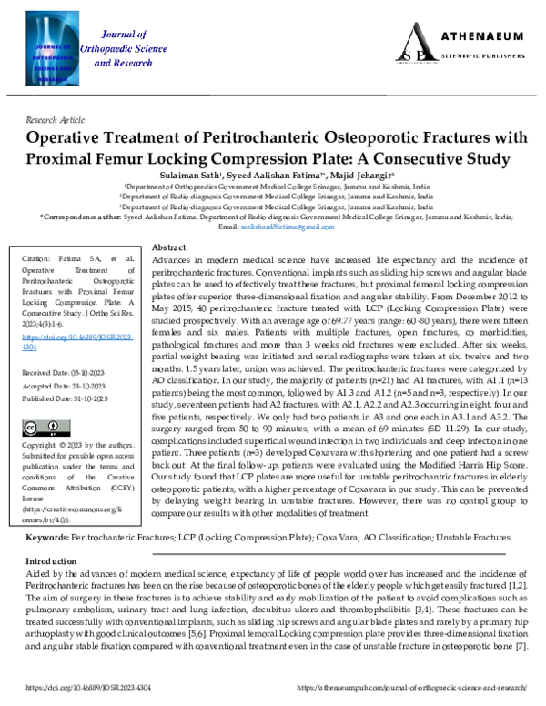 (PDF) Operative Treatment of Peritrochanteric Osteoporotic Fractures ...
