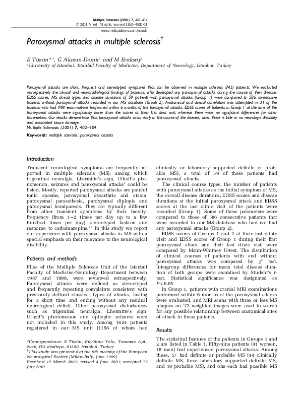 (PDF) Paroxysmal attacks in multiple sclerosis