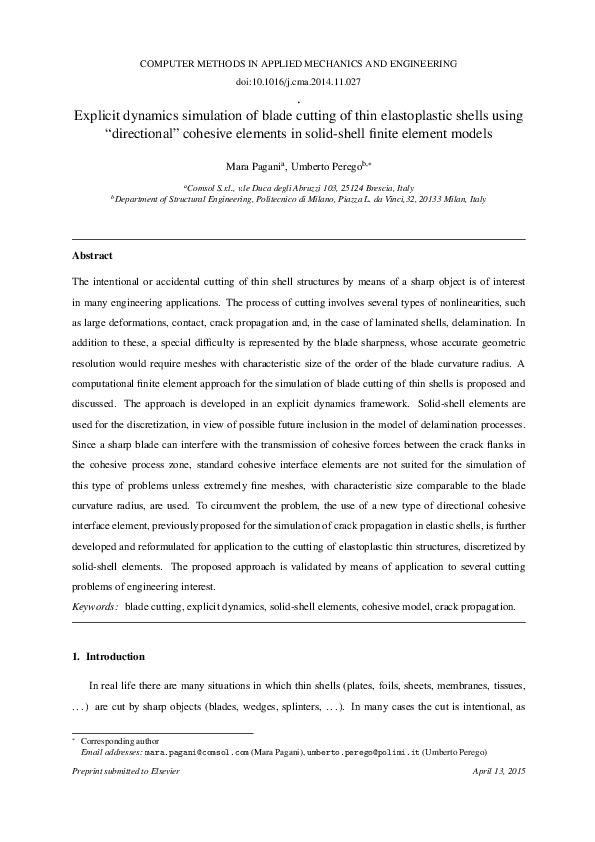 (PDF) Explicit dynamics simulation of blade cutting of thin elastoplastic shells using ...