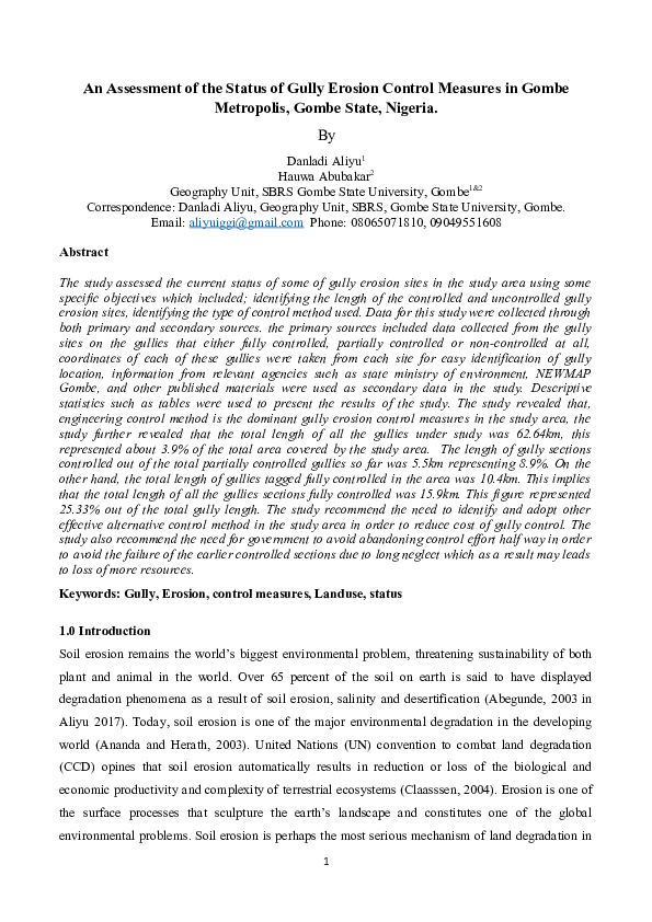 (DOC) An Assessment of the Status of Gully Erosion Control Measures in ...