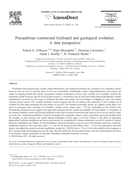 (PDF) Precambrian continental freeboard and geological evolution: A time perspective | Rajat ...