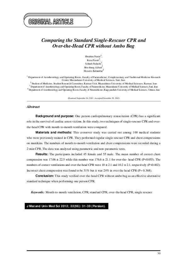 (PDF) Comparing the Standard Single-Rescuer CPR and Over-the-Head CPR ...