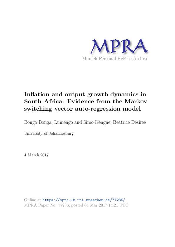 Pdf Inflation And Output Growth Dynamics In South Africa Evidence From The Markov Switching