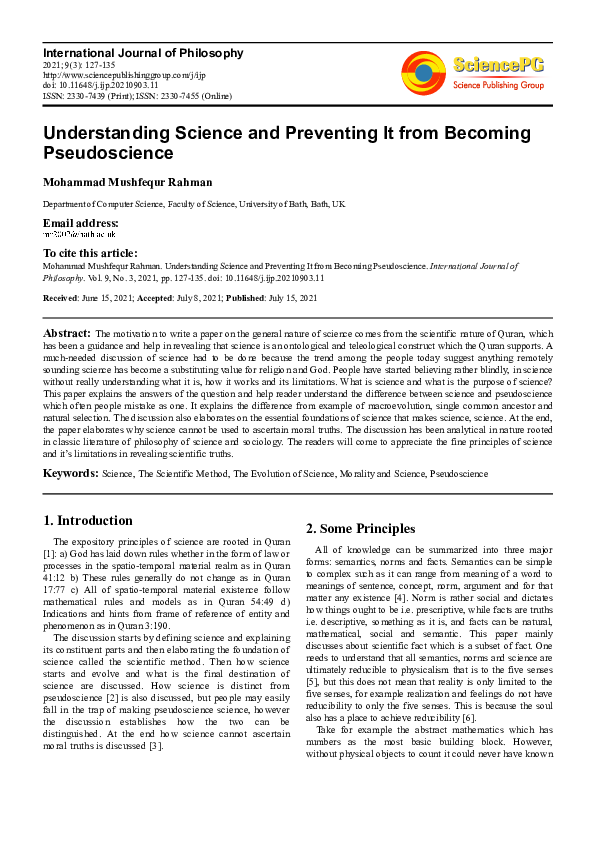 (PDF) Understanding Science and Preventing It from Becoming Pseudoscience