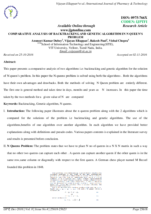 (PDF) Comparative Analysis of Backtracking and Genetic Algorithm in N ...