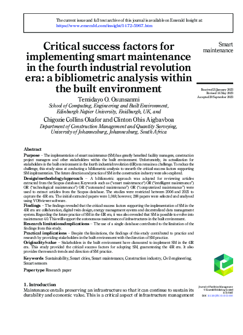 (PDF) Critical success factors for implementing smart maintenance in the fourth industrial ...