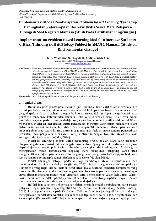 (PDF) Implementasi Model Pembelajaran Problem Based Learning Terhadap Peningkatan Keterampilan ...