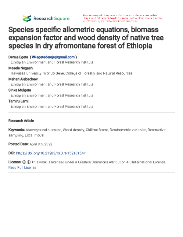 (PDF) Species specific allometric equations, biomass expansion factor and wood density of native ...