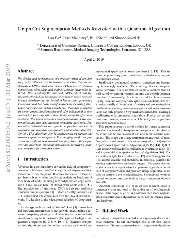 Pdf Graph Cut Segmentation Methods Revisited With A Quantum Algorithm