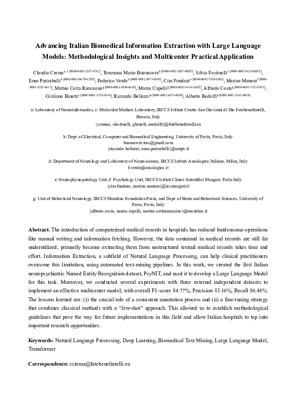 (PDF) Advancing Italian Biomedical Information Extraction with Large Language Models ...