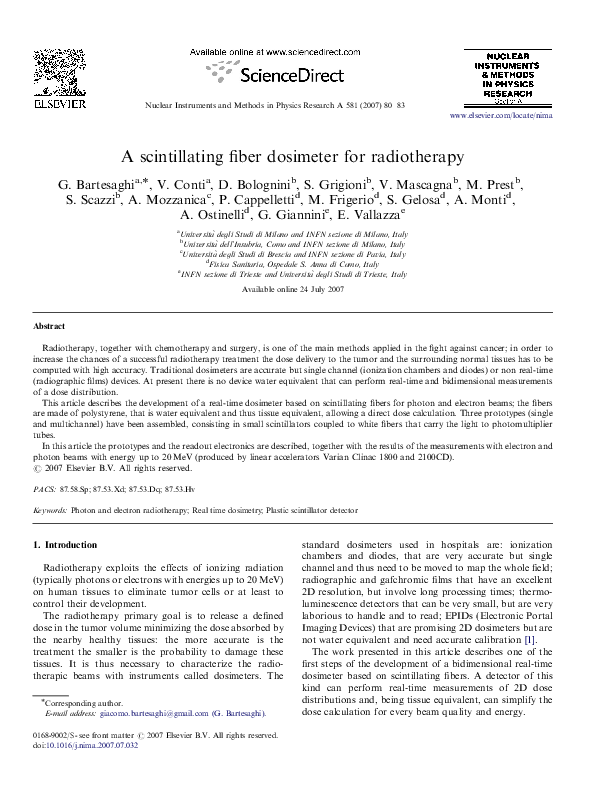 (PDF) A scintillating fiber dosimeter for radiotherapy | aldo mozzanica ...