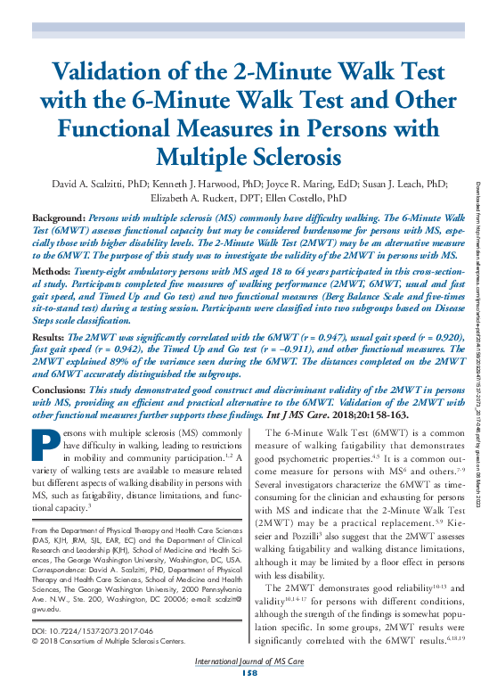 (PDF) Validation of the 2-Minute Walk Test with the 6-Minute Walk Test ...
