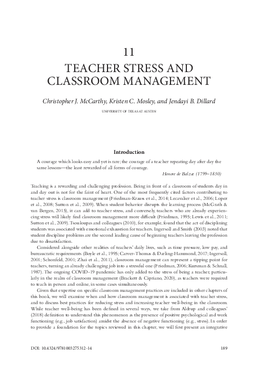 (PDF) Teacher Stress and Classroom Management