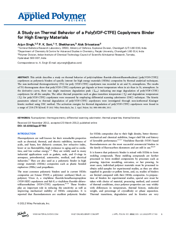 (PDF) A study on thermal behavior of a poly(VDF-CTFE) copolymers binder ...
