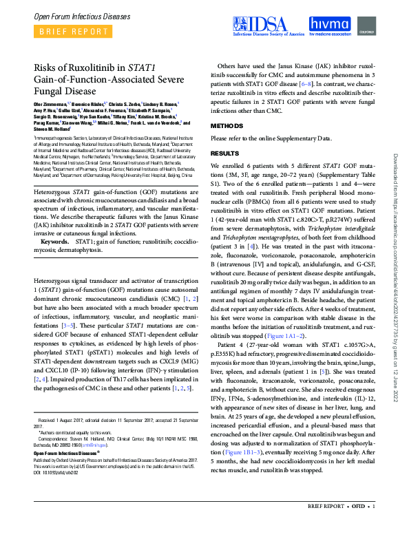 (PDF) Risks of Ruxolitinib in STAT1 Gain-of-Function-Associated Severe Fungal Disease