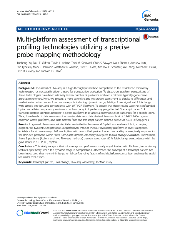 (PDF) Multi-platform assessment of transcriptional profiling technologies utilizing a precise ...
