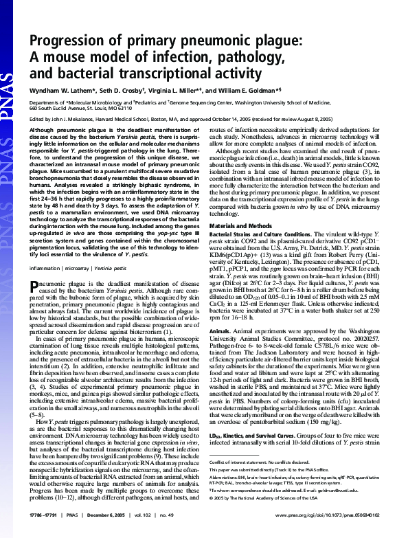 (PDF) Progression of primary pneumonic plague: A mouse model of ...