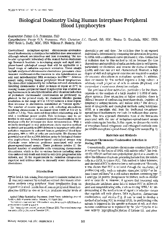 (PDF) Biological Dosimetry Using Human Interphase Peripheral Blood ...