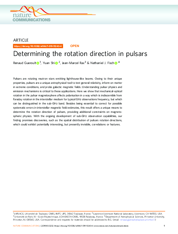 (PDF) Determining the rotation direction in pulsars | jean-marcel rax ...
