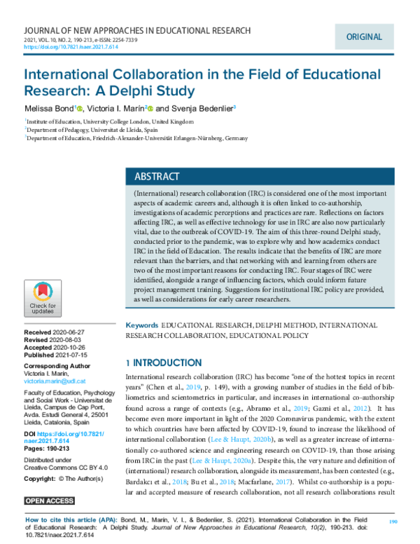 (PDF) International Collaboration in the Field of Educational Research ...