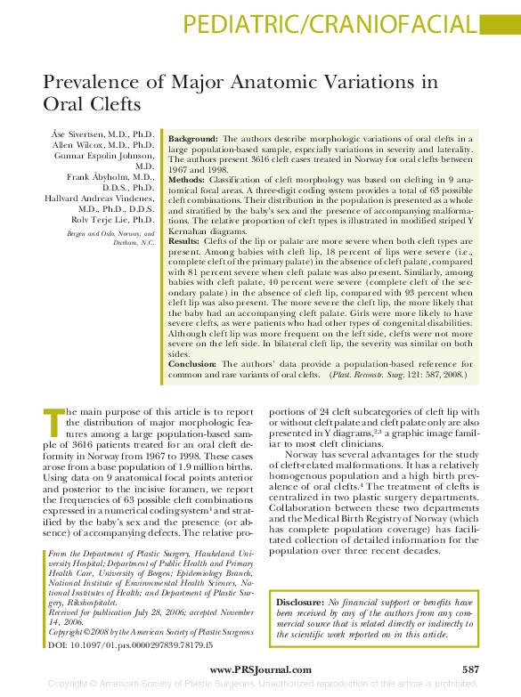 (PDF) Prevalence of Major Anatomic Variations in Oral Clefts