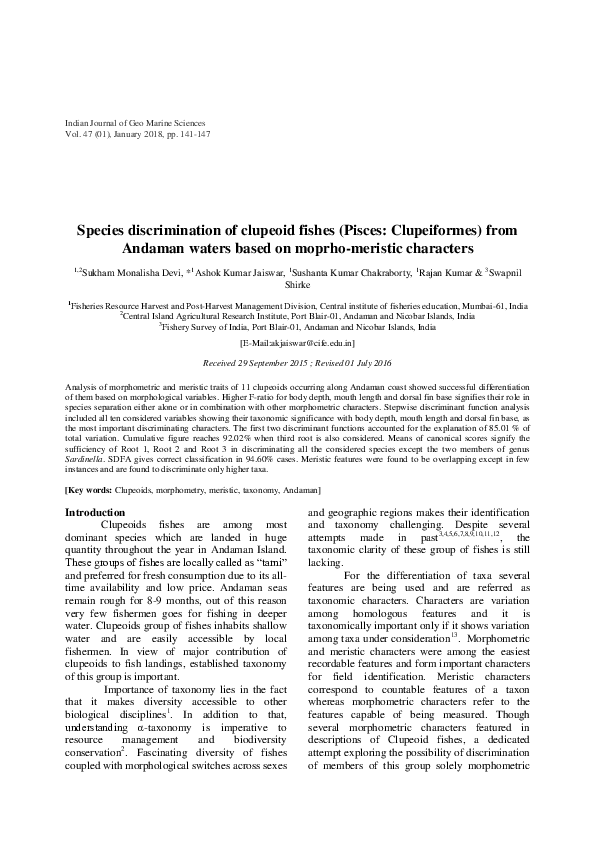 (PDF) Species discrimination of clupeoid fishes (Pisces: Clupeiformes ...