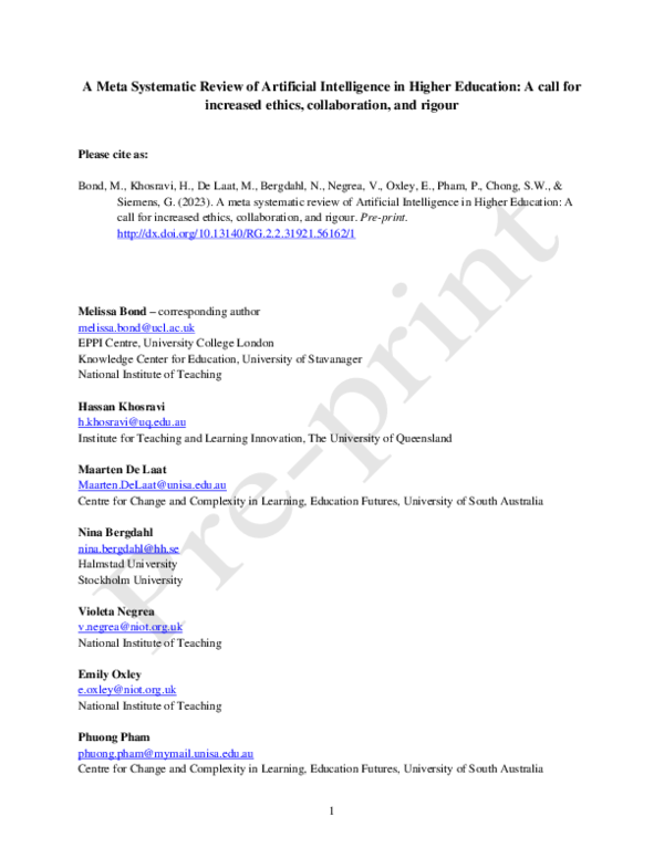 (PDF) A Meta Systematic Review of Artificial Intelligence in Higher ...