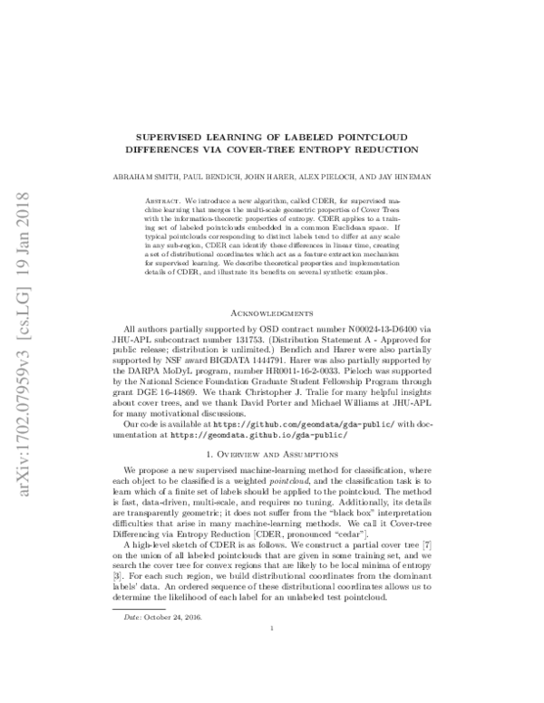 (PDF) Supervised Learning of Labeled Pointcloud Differences via Cover-Tree Entropy Reduction