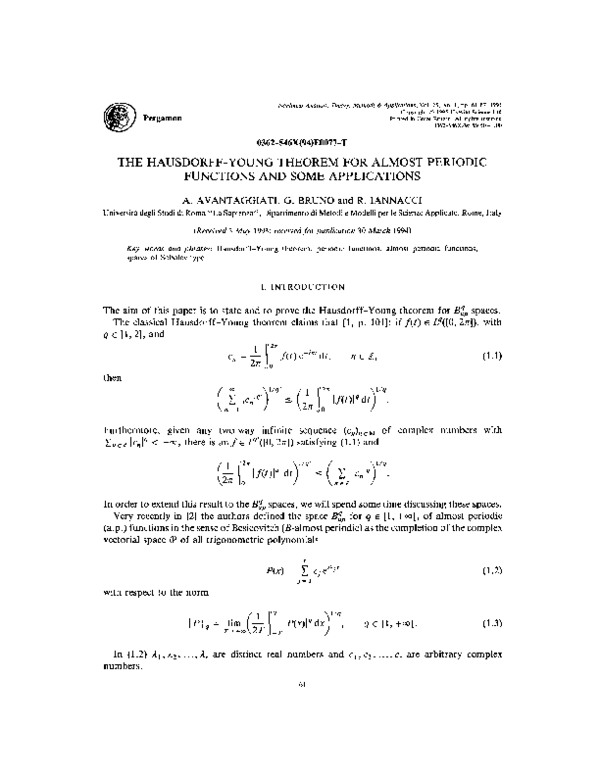 (PDF) The Hausdorff-Young theorem for almost periodic functions and some applications