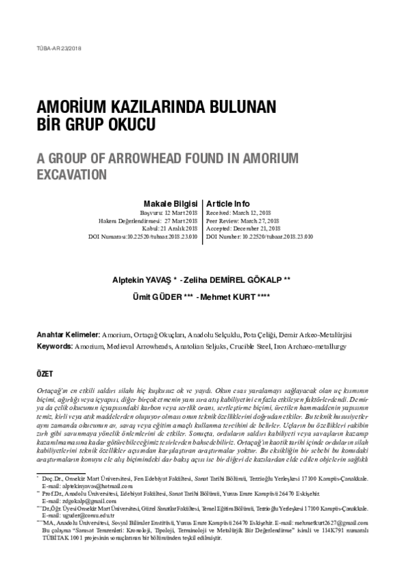 (PDF) A Group of Arrowhead Found in Amorium Excavation
