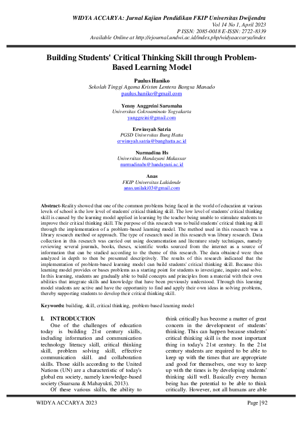 (PDF) Building Students' Critical Thinking Skill through Problem-Based ...