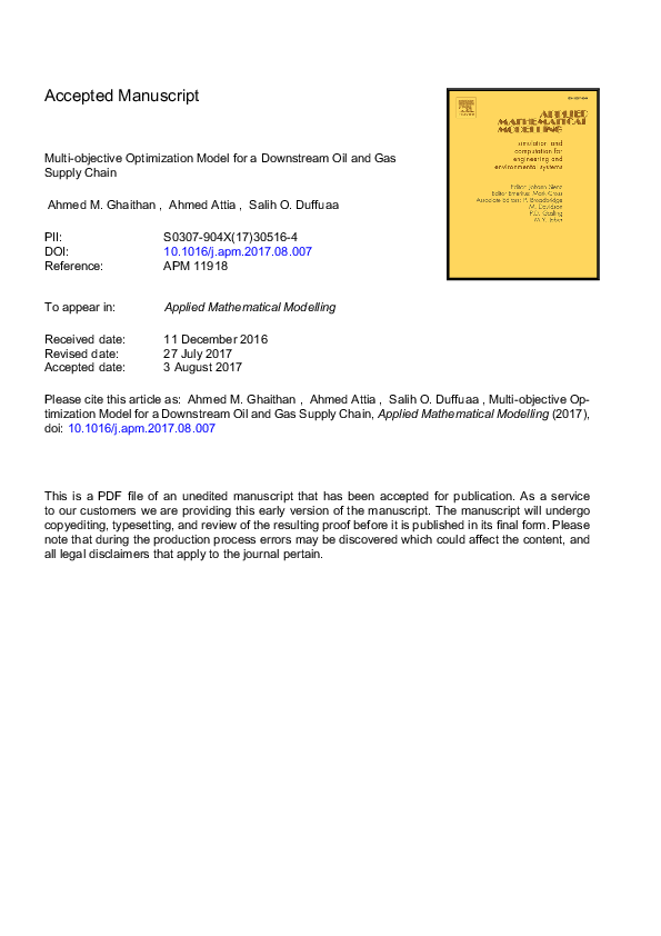 Multi Objective Optimization Model For A Downstream Oil And Gas Supply