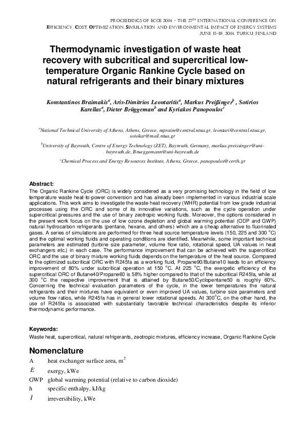 (PDF) Thermodynamic investigation of waste heat recovery with ...