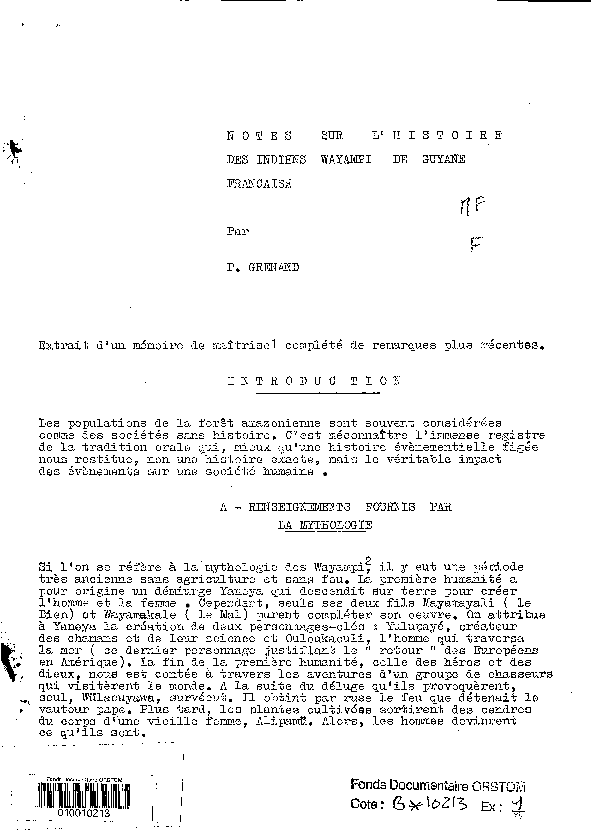 (PDF) Notes sur l'histoire des Indiens Wayampi de Guyane Française